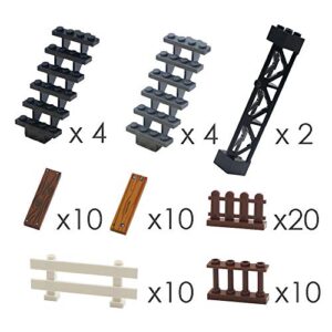 BroTex Fence Farm Accessories - MOC House Building Blocks Set, City Garden Bricks Parts Bulk Pieces, Stair Railing Bars, Assembly Toys for Creative Kids