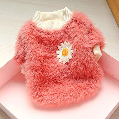 LOYY Dog Sweaters for Small Dogs Girl Daisy Style Plush Round Neck Flowers Sweater Autumn Winter Warm Puppy Girl Fleece Sweater for Small Medium Dogs,pink,Large