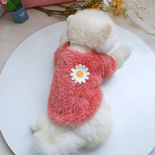 LOYY Dog Sweaters for Small Dogs Girl Daisy Style Plush Round Neck Flowers Sweater Autumn Winter Warm Puppy Girl Fleece Sweater for Small Medium Dogs,pink,Large