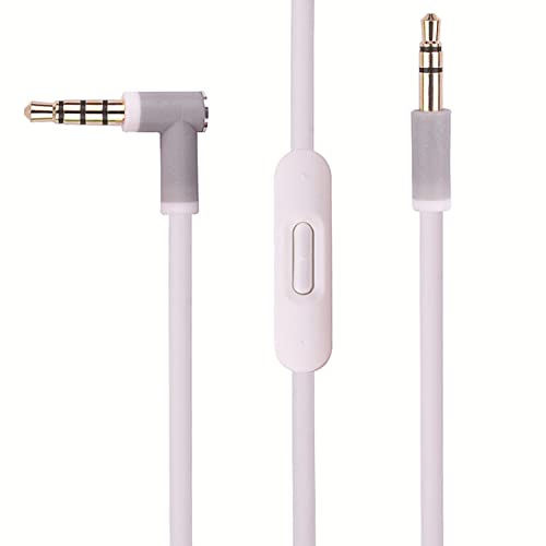 Replacement Audio Line Cable Cord Wire with in-line Microphone and Control is Compatible with Dr Dre Headphones Solo3 Studio2 Pro Detox Mixr Pill (White/1.4m)