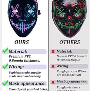 Halloween Purge Mask Light Up Scary Mask EL Wire LED Mask for Festival Party Gifts (Blue-Pink)