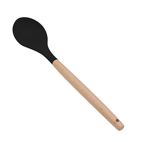 KUFUNG Silicone Spoonula, High Heat Resistant to 480°F, BPA Free, Wooden Handle Nonstick Spatula Spoon, Mix Thick Batters, Scrape Sauces, Stir Pasta & More (Black)