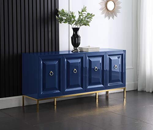 Best Master Furniture Tatiana High Gloss Lacquer Sideboard/Buffet with Gold Trim, Navy Blue