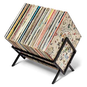 modern vinyl record holder - matte black metal - 80-100 lp storage - simple, quick assembly - vinyl display, storage - high-end design - protects vinyl - organize albums - book, magazine, files