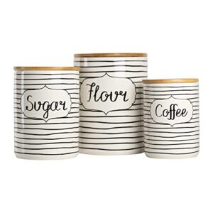 10 strawberry street coffee, sugar, flour kitchen canister set, 3 piece, everyday black/white