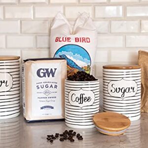 10 Strawberry Street Coffee, Sugar, Flour Kitchen Canister Set, 3 Piece, Everyday Black/White