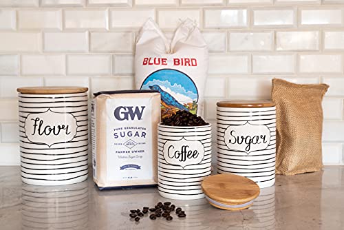 10 Strawberry Street Coffee, Sugar, Flour Kitchen Canister Set, 3 Piece, Everyday Black/White