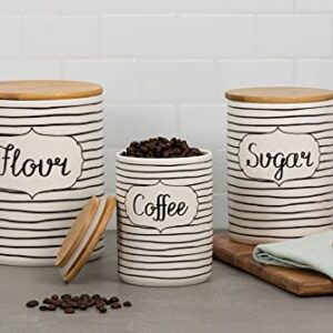 10 Strawberry Street Coffee, Sugar, Flour Kitchen Canister Set, 3 Piece, Everyday Black/White