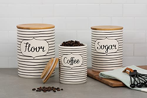 10 Strawberry Street Coffee, Sugar, Flour Kitchen Canister Set, 3 Piece, Everyday Black/White