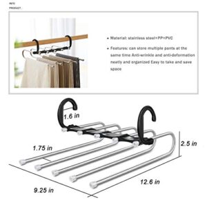 AIR&TREE 4 Pack Pants Hangers Space Saving,Anti-Rust Pants Organizer,Durable and Sturdy Installed Hangers for Pants Scarf Jeans Slack Trousers Ties Towels in Closet,5 in 1(Black)