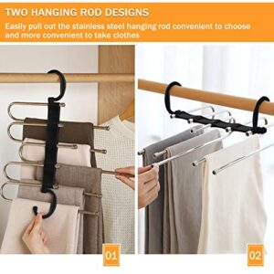 AIR&TREE 4 Pack Pants Hangers Space Saving,Anti-Rust Pants Organizer,Durable and Sturdy Installed Hangers for Pants Scarf Jeans Slack Trousers Ties Towels in Closet,5 in 1(Black)