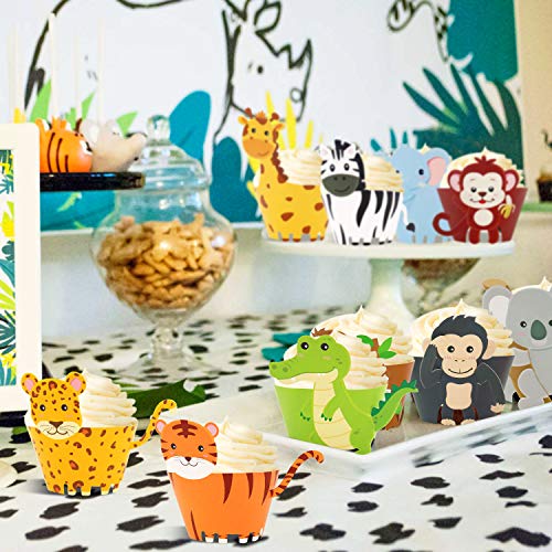 48pcs Jungle Safari Animal Cupcake Wrapper Wild One Birthday Photo Booth Props Zoo Party Supplies Baby Shower Birthday Decorations Zoo Animals Party Decor