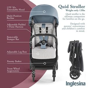 Inglesina Quid Baby Stroller - Lightweight at 13 lbs, Travel-Friendly, Ultra-Compact & Folding - Fits in Airplane Cabin & Overhead - for Toddlers from 3 Months to 50 lbs - Large Canopy, Stormy Gray