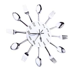 Kitchen Wall Decor, Stainless Steel Large 3D Mirror Modern Design Cutlery Kitchen Utensil Spoon Fork Wall Clock for Kitchen or Eating Area Decoration