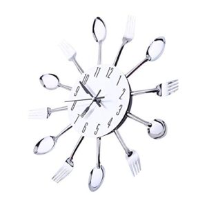 Kitchen Wall Decor, Stainless Steel Large 3D Mirror Modern Design Cutlery Kitchen Utensil Spoon Fork Wall Clock for Kitchen or Eating Area Decoration