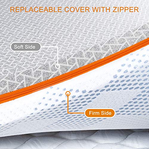 Maxzzz Mattress Topper Queen, 3 Inch Bamboo Charcoal Memory Foam Mattress Topper & Copper Foam Bed Topper Dual Side Use, Removable Soft Cover with Ventilated Design CertiPUR-US Certified(60x80Inch)