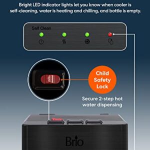 Brio CLBL520SCBLK Self-Cleaning Bottom Load Water Cooler Dispenser for 3 & 5 Gallon Bottles – Hot, Room & Cold Spouts, Child-Safety Lock, LED Display & Night Light, Black Stainless Steel