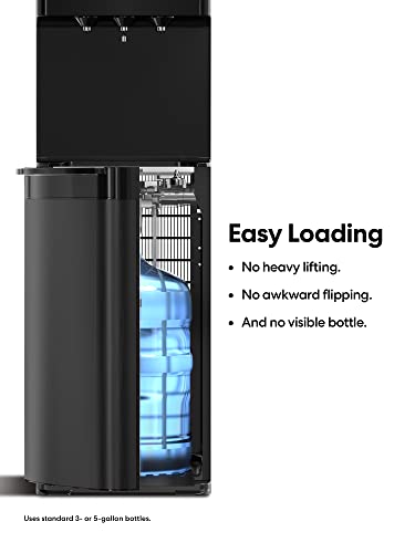 Brio CLBL520SCBLK Self-Cleaning Bottom Load Water Cooler Dispenser for 3 & 5 Gallon Bottles – Hot, Room & Cold Spouts, Child-Safety Lock, LED Display & Night Light, Black Stainless Steel