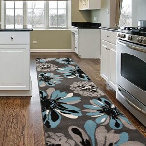 rugshop modern flowers runner rug 2' x 10' blue