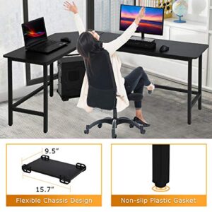 FDW Computer Desk L Shaped Gaming Desk Corner Office Desk PC Wood Home Large Work Space Study Desk Workstation,Black