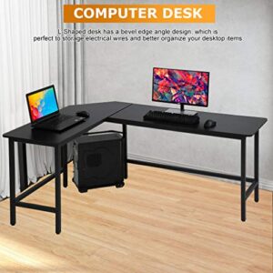 FDW Computer Desk L Shaped Gaming Desk Corner Office Desk PC Wood Home Large Work Space Study Desk Workstation,Black