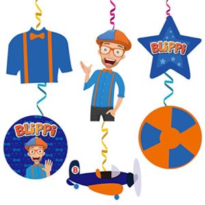 Blippi Party Supplies Birthday Decorations, 91 Pcs Party Favors - Banner, Cake Topper, Plates, Tablecloth, Knife, Fork, Spoon, Napkin and Hanging Swirls for Kids Themed Party