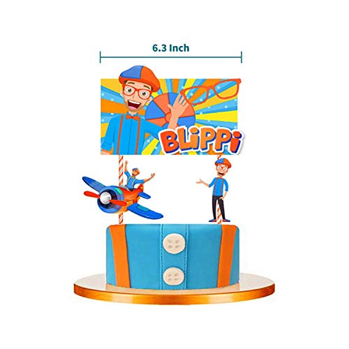 Blippi Party Supplies Birthday Decorations, 91 Pcs Party Favors - Banner, Cake Topper, Plates, Tablecloth, Knife, Fork, Spoon, Napkin and Hanging Swirls for Kids Themed Party