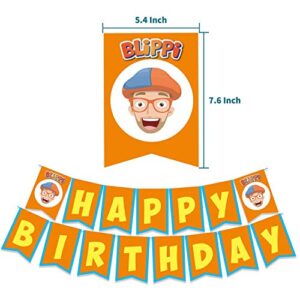 Blippi Party Supplies Birthday Decorations, 91 Pcs Party Favors - Banner, Cake Topper, Plates, Tablecloth, Knife, Fork, Spoon, Napkin and Hanging Swirls for Kids Themed Party