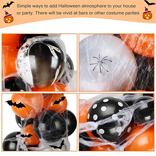 Aboofx 145 Pack Halloween Balloon Garland Arch Kit include Black Agate Marble Balloons, Black Polka Dot Balloons, Spider web and 3D Bat for Halloween Decoration