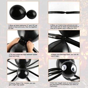 Aboofx 145 Pack Halloween Balloon Garland Arch Kit include Black Agate Marble Balloons, Black Polka Dot Balloons, Spider web and 3D Bat for Halloween Decoration