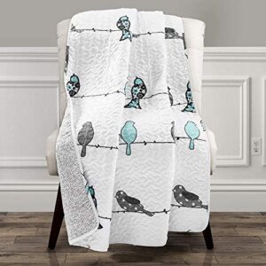 lush decor rowley birds throw blanket, 50" x 60", blue & gray