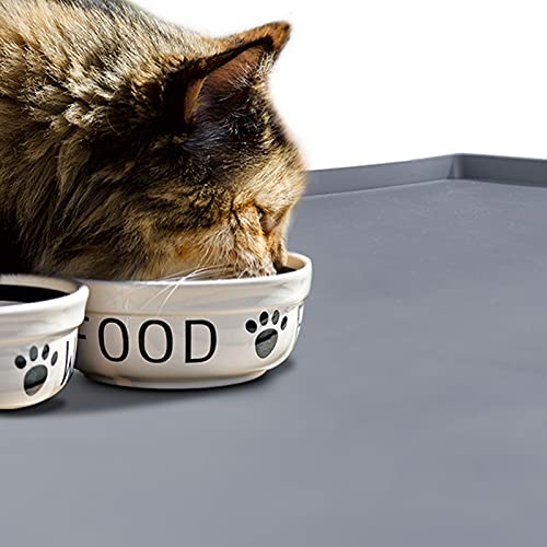 EIOKIT Dog Food Mat,Silicone Waterproof Dog Cat Food Tray,Non Slip Pet Bowl Mats Placemat,Size:(18.5" x 11.5") 0.6",(24" x 16") 0.6",(28" x 18") 0.8",(32" x 24") 1" Raised Edge