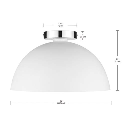 Novogratz x Globe Brady 1-Light Semi-Flush Mount Ceiling Light, Matte White, Chrome Details,61091