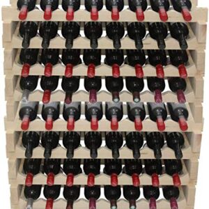 DisplayGifts Pine Thick Wood Stackable Storage Stand Display Shelves Wine Rack Wobble-Free Natural Wood 64 Bottle Capacity 8 X 8 Rows