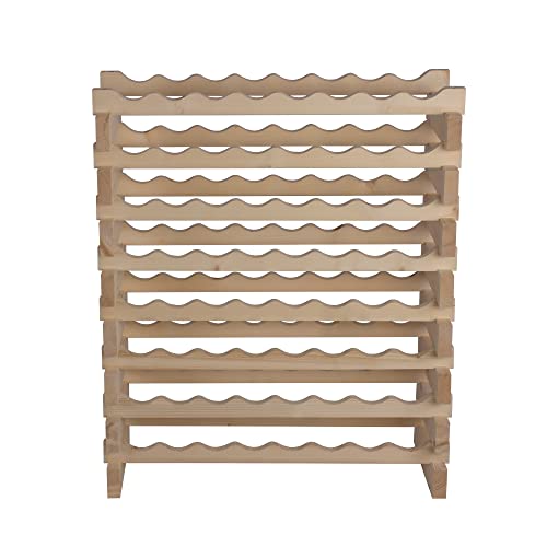 DisplayGifts Pine Thick Wood Stackable Storage Stand Display Shelves Wine Rack Wobble-Free Natural Wood 64 Bottle Capacity 8 X 8 Rows