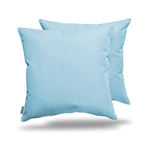 Outdoor Decorative Throw Pillow Pack of 2 Stuffed Throw Pillows UV Resistant Weather Resistant Complete Pillow with Polyester Fill Insert (Solid 18" x 18", Sky Blue)