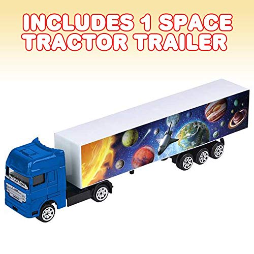 ArtCreativity Space Tractor Trailer for Kids, 7.5 Inch Truck for Boys and Girls with Space-Themed Images, Cool Galaxy and Astronaut Party Decorations, Best Birthday Gift for Children