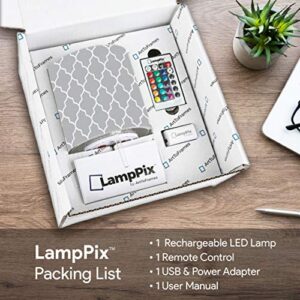 5x7 Inch LED Desk Lamp - Quatrefoil Grey Custom Canvas Printed Table Light 16 Colors - 5 Level Dimmer - 4 Lighting Effects - Rechargeable Light - Remote Control. by LampPix Made in The USA.