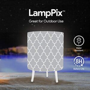 5x7 Inch LED Desk Lamp - Quatrefoil Grey Custom Canvas Printed Table Light 16 Colors - 5 Level Dimmer - 4 Lighting Effects - Rechargeable Light - Remote Control. by LampPix Made in The USA.