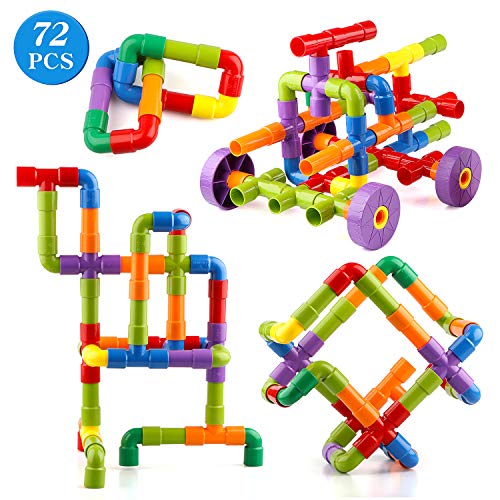 Joqutoys STEM Building Blocks Toy, 72 Pieces Creative Pipe Tube Sensory Toys, Construction Set Build Bicycle, Tank, Scootie, Motor Skills Endless Design Educational Learning Toys for Kids Aged 3+