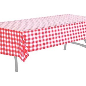 BRICHBROW Pcs of 2 Red & White Premium Plastic Checkered Flag Tablecloths Picnic Table Covers, Tablecovers Party Favor (2, RED & White)