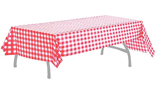 BRICHBROW Pcs of 2 Red & White Premium Plastic Checkered Flag Tablecloths Picnic Table Covers, Tablecovers Party Favor (2, RED & White)