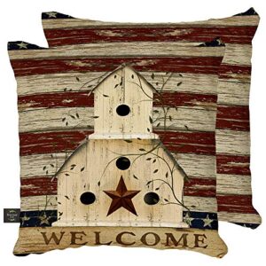 Briarwood Lane Americana Welcome Patriotic Decorative Pillow Primitive Indoor Outdoor 17" x 17"