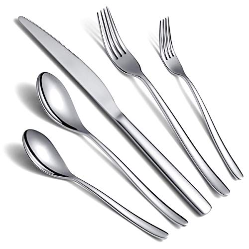 Silverware Set 20 Pieces, Stainless Steel Flatware Set, Mirror Polish Cutlery Set, Utensil Sets Service Set for 4 (Silver)