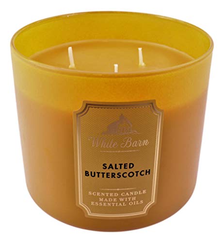 Bath and Body Works White Barn Salted Butterscotch 3 Wick Candle 14.5 Ounce Basic White Barn Label