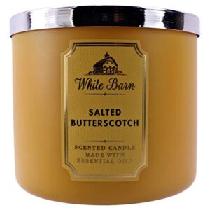 Bath and Body Works White Barn Salted Butterscotch 3 Wick Candle 14.5 Ounce Basic White Barn Label