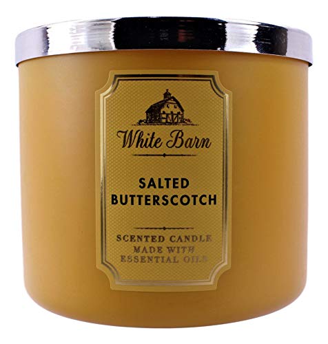 Bath and Body Works White Barn Salted Butterscotch 3 Wick Candle 14.5 Ounce Basic White Barn Label