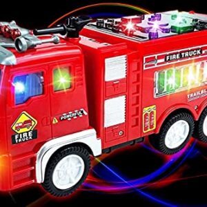 Toysery Fire Truck Toy, Realistic Fire Trucks Toddler Toys, Siren Head Toy with Vivid Lights, Bump and Go Red Fire Trucks for Kids,Fire Truck with Extending Fire Ladder - Cool Toys for Boys