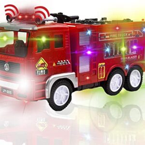 Toysery Fire Truck Toy, Realistic Fire Trucks Toddler Toys, Siren Head Toy with Vivid Lights, Bump and Go Red Fire Trucks for Kids,Fire Truck with Extending Fire Ladder - Cool Toys for Boys