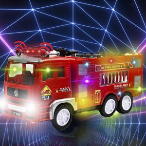 Toysery Fire Truck Toy, Realistic Fire Trucks Toddler Toys, Siren Head Toy with Vivid Lights, Bump and Go Red Fire Trucks for Kids,Fire Truck with Extending Fire Ladder - Cool Toys for Boys